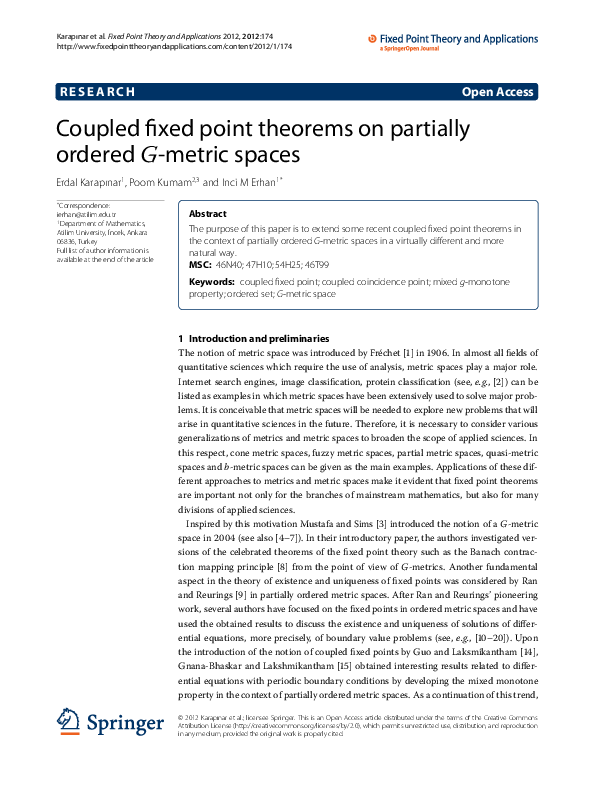 Pdf Coupled Fixed Point Theorems On Partially Ordered G Metric Spaces Poom Kumam
