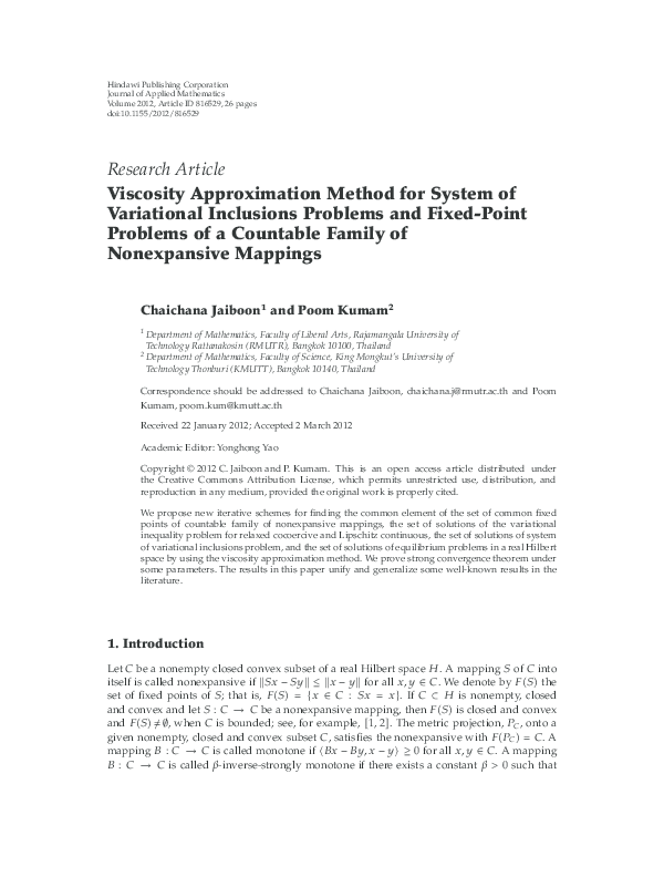Pdf Viscosity Approximation Method For System Of Variational Inclusions Problems And Fixed