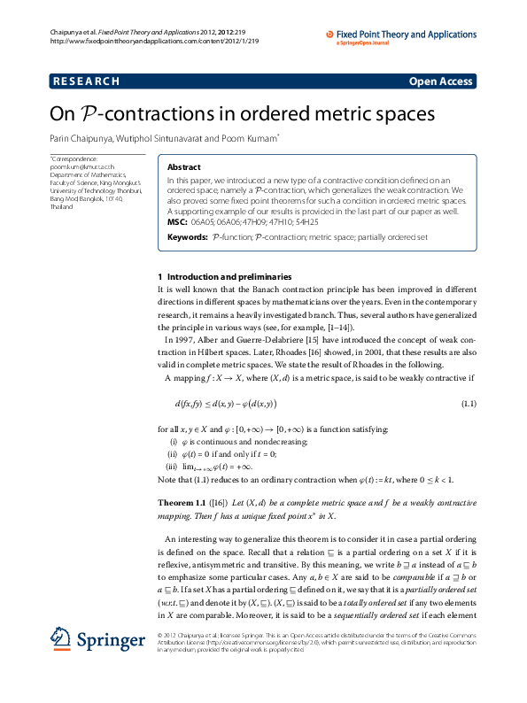 Pdf On P Contractions In Ordered Metric Spaces