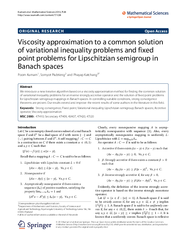 Pdf Viscosity Approximation To A Common Solution Of Variational Inequality Problems And Fixed