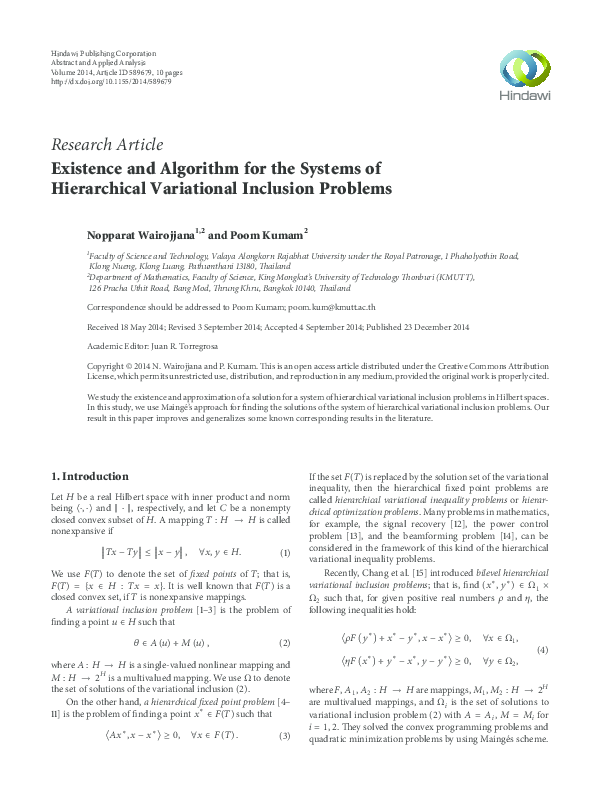 Pdf Existence And Algorithm For The Systems Of Hierarchical Variational Inclusion Problems