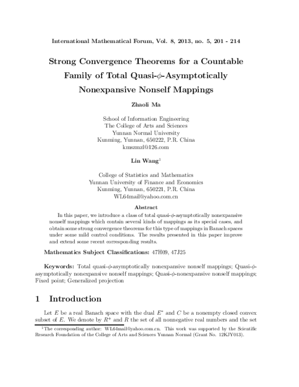 (PDF) Strong Convergence Theorems for a Countable Family of Nonexpansive Mappings in Convex ...