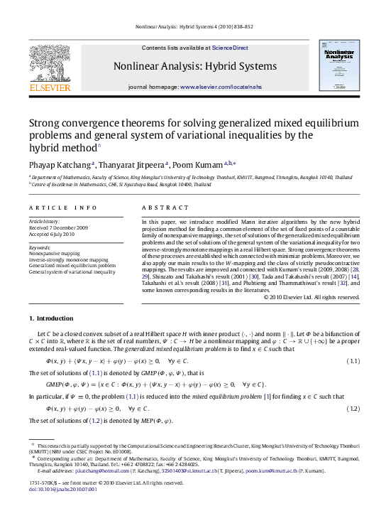 (PDF) Strong convergence theorems for solving generalized mixed equilibrium problems and general ...