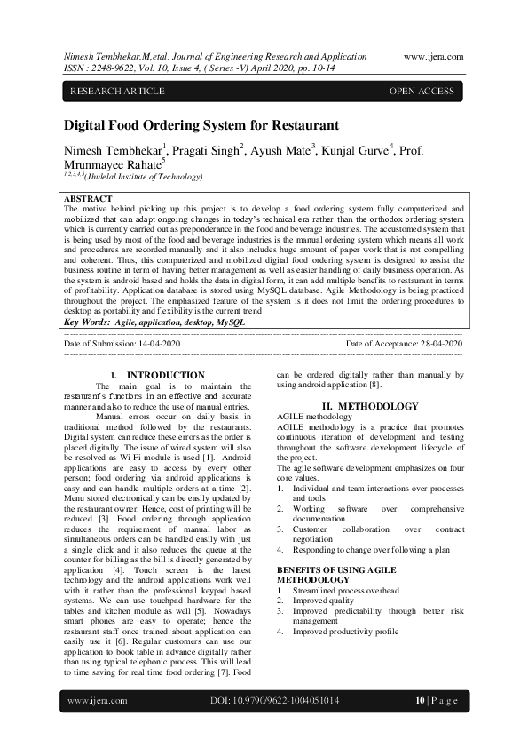 (PDF) Digital Food Ordering System for Restaurant