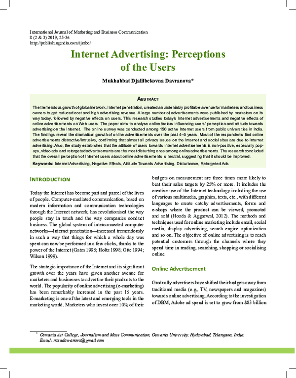 (PDF) Internet Advertising: Perceptions of the Users