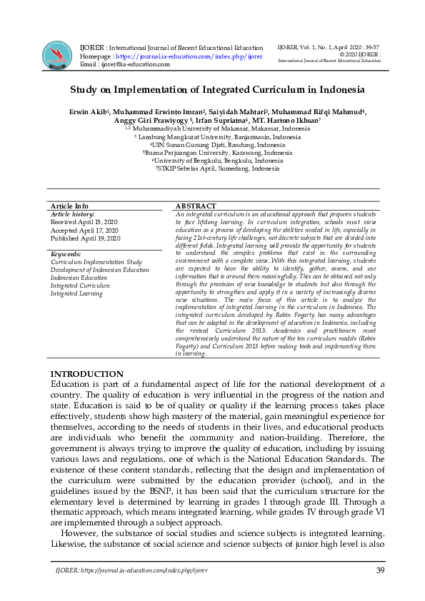(PDF) Implementing Integrated Curriculum in Indonesia