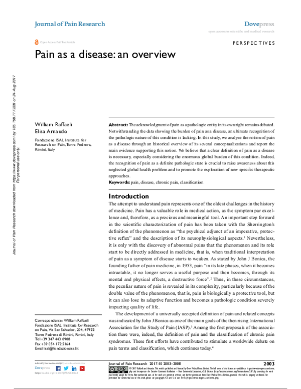 (PDF) Pain as a disease An overview