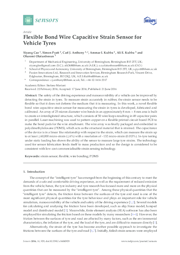 (PDF) Flexible Bond Wire Capacitive Strain Sensor for Vehicle Tyres