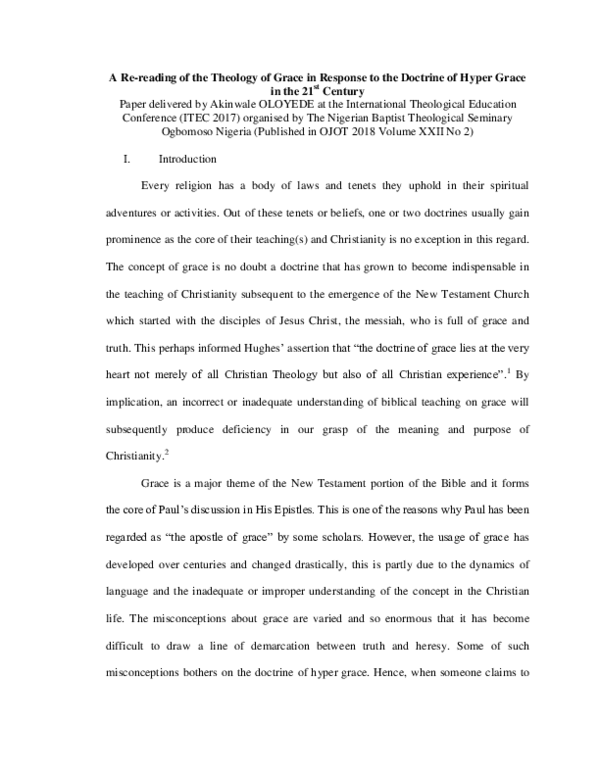 (PDF) A Re-reading of the Theology of Grace in Response to the Doctrine ...