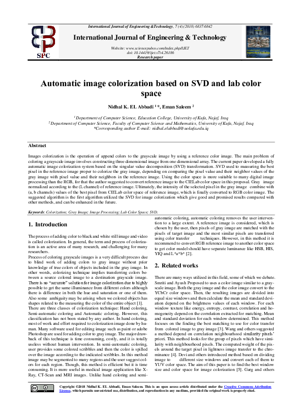 Pdf Automatic Image Colorization Based On Svd And Lab Color Space