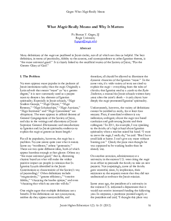 (PDF) What 'Magis' Really Means and Why It Matters