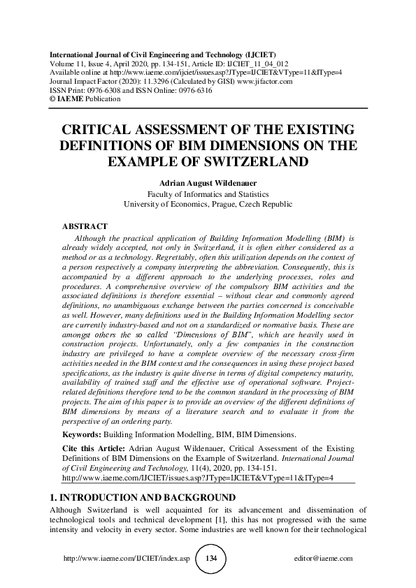 (PDF) Critical Assessment of the Existing Definitions of BIM Dimensions ...
