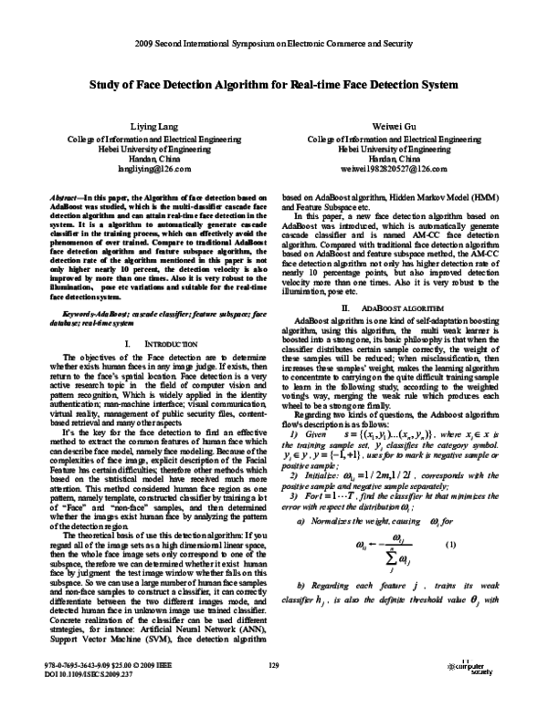 (PDF) Study of Face Detection Algorithm for Real-time Face Detection ...