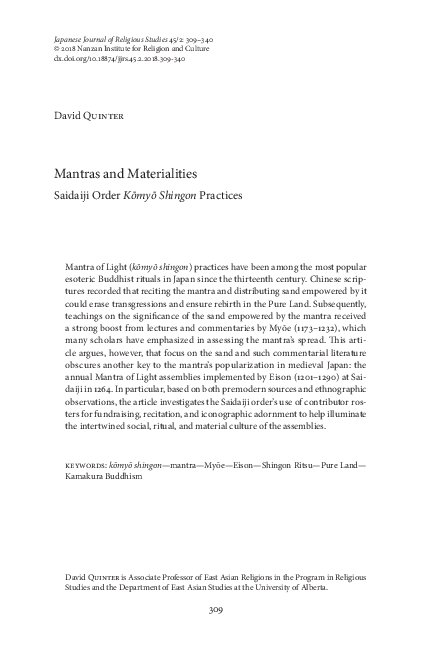 (PDF) Mantras and Materialities: Saidaiji Order Kōmyō Shingon Practices