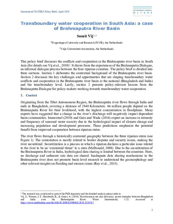 (PDF) Transboundary water cooperation in South Asia: a case of ...