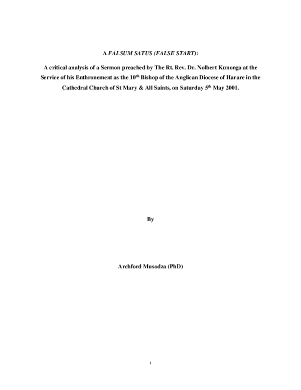 (PDF) A FALSUM SATUS (FALSE START): A critical analysis of a Sermon ...