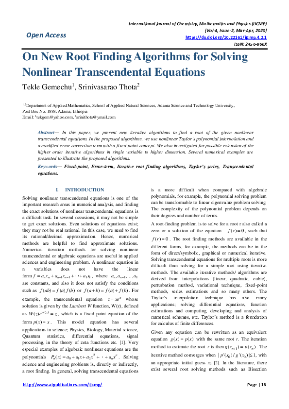 Pdf On New Root Finding Algorithms For Solving Nonlinear