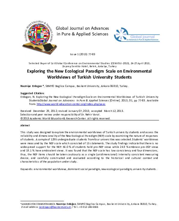 (PDF) Exploring the New Ecological Paradigm Scale on Environmental ...