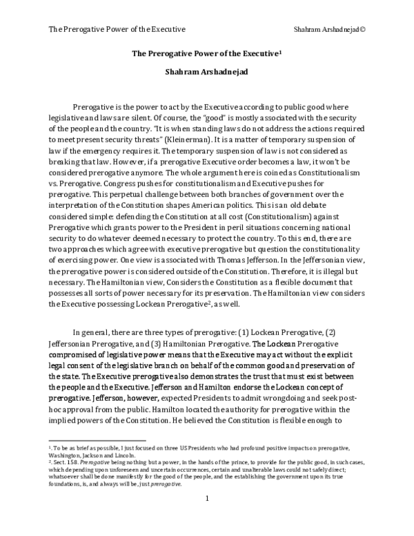 (PDF) The Prerogative Power of the Executive