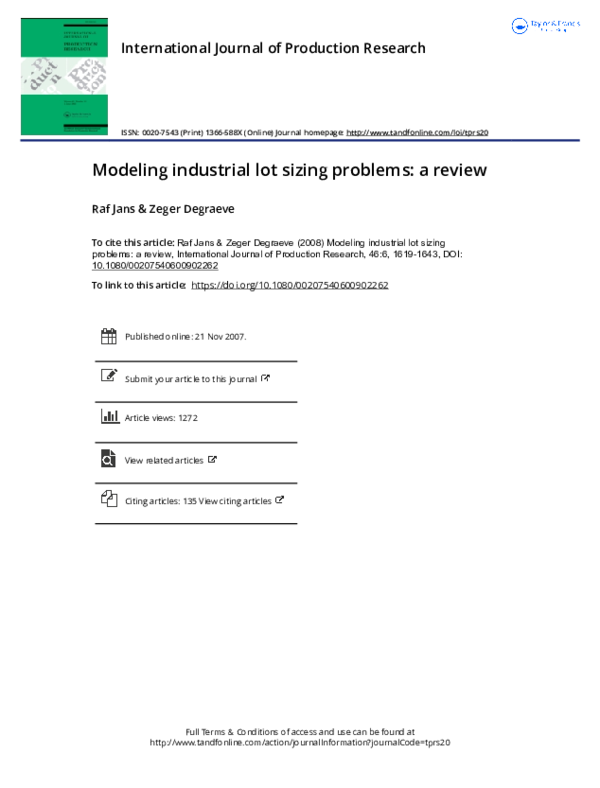 (PDF) International Journal of Production Research Modeling industrial lot sizing problems: a ...