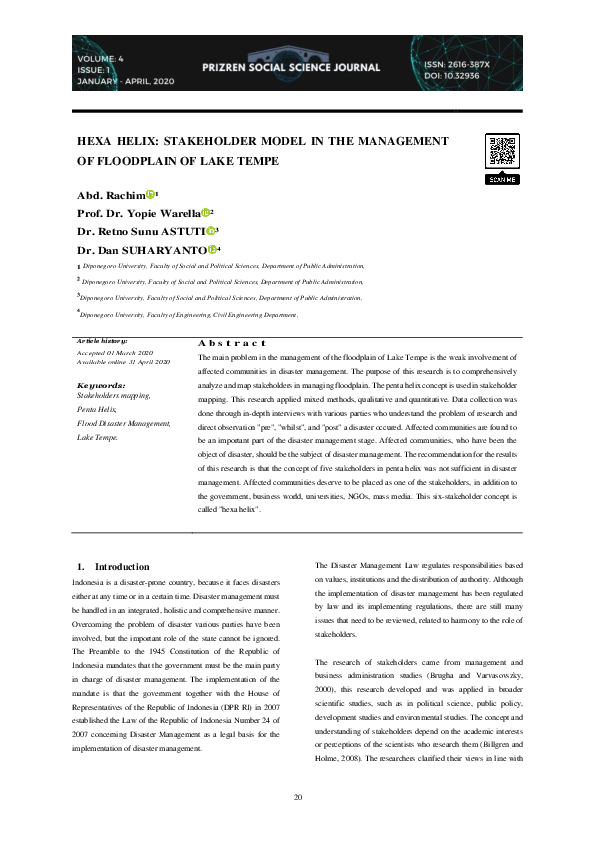 (PDF) HEXA HELIX: STAKEHOLDER MODEL IN THE MANAGEMENT OF FLOODPLAIN OF ...