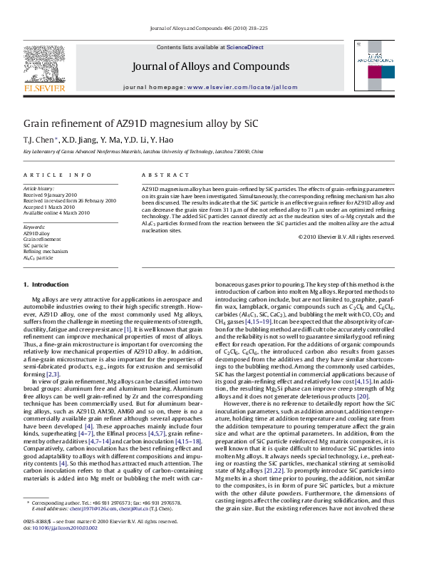 (PDF) SiC-Enhanced Grain Refinement in AZ91D Alloy