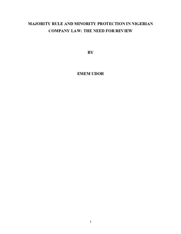 (DOC) Majority Rule and Minority Protection under Nigerian Company Law