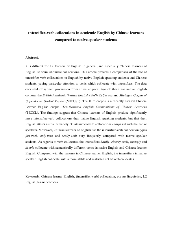 (PDF) Intensifier-verb collocations in academic English by Chinese ...