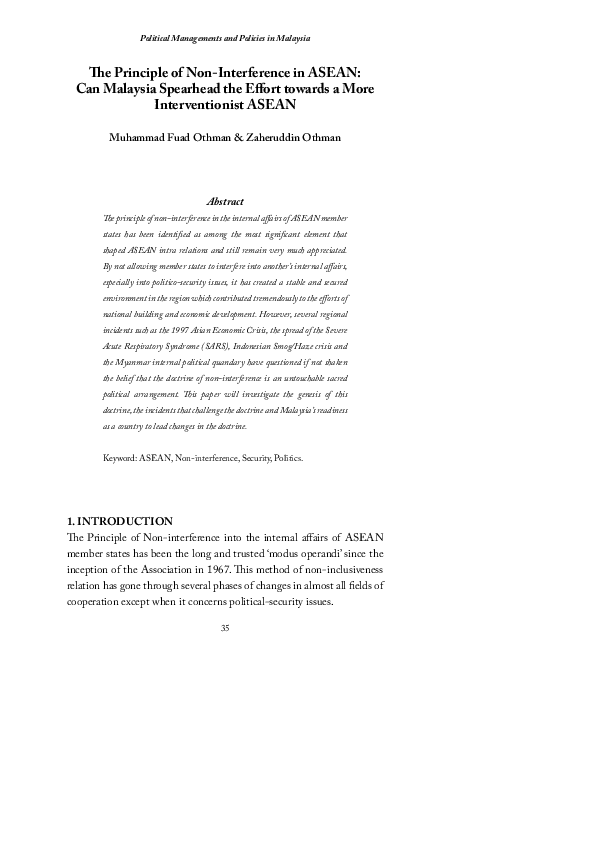 (PDF) e Principle of Non-Interference in ASEAN: Can Malaysia Spearhead ...