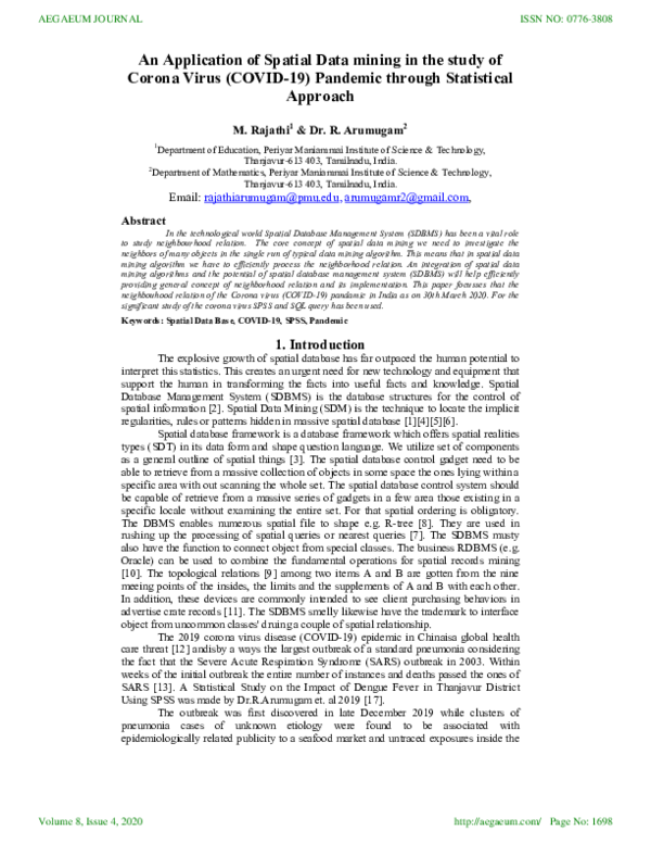 (PDF) An Application of Spatial Data mining in the study of Corona ...
