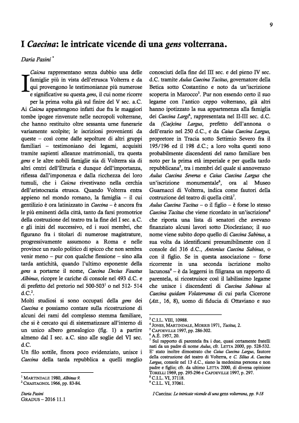 (PDF) I Caecina. Le intricate vicende di una gens volterrana