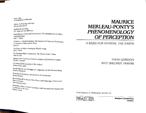 (PDF) Maurice Merleau-Ponty’s Phenomenology of Perception: A Basis for ...