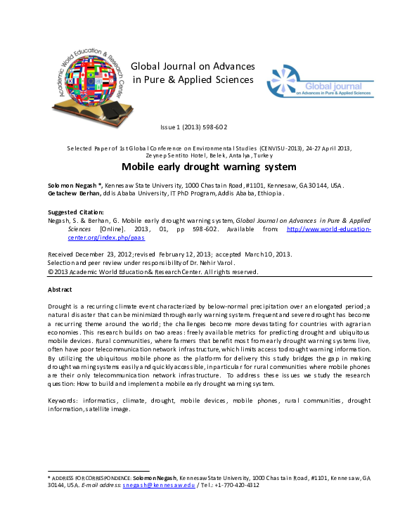 (PDF) Mobile early drought warning system