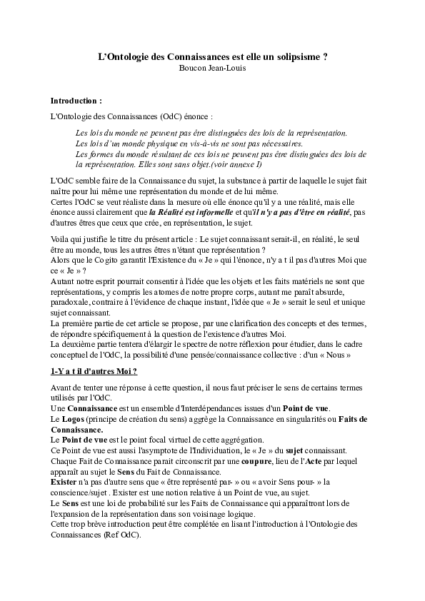 (PDF) L'Ontologie des Connaissances est elle un solipsisme ?- 20200429 ...