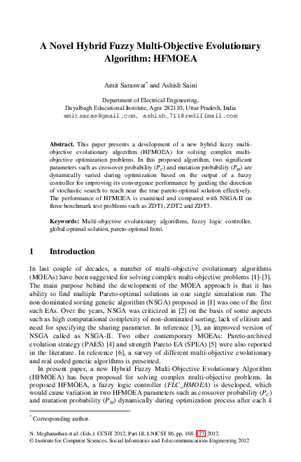 Pdf A Novel Hybrid Fuzzy Multi Objective Evolutionary Algorithm Hfmoea