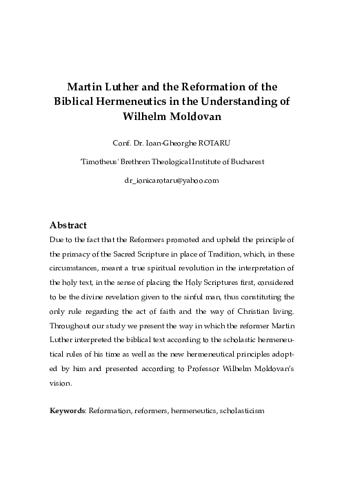 (PDF) Ioan-Gheorghe ROTARU, Martin Luther and the Reformation of the ...