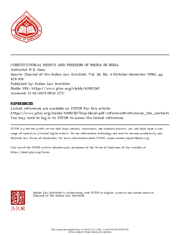 (PDF) CONSTITUTIONAL RIGHTS AND FREEDOM OF MEDIA IN INDIA