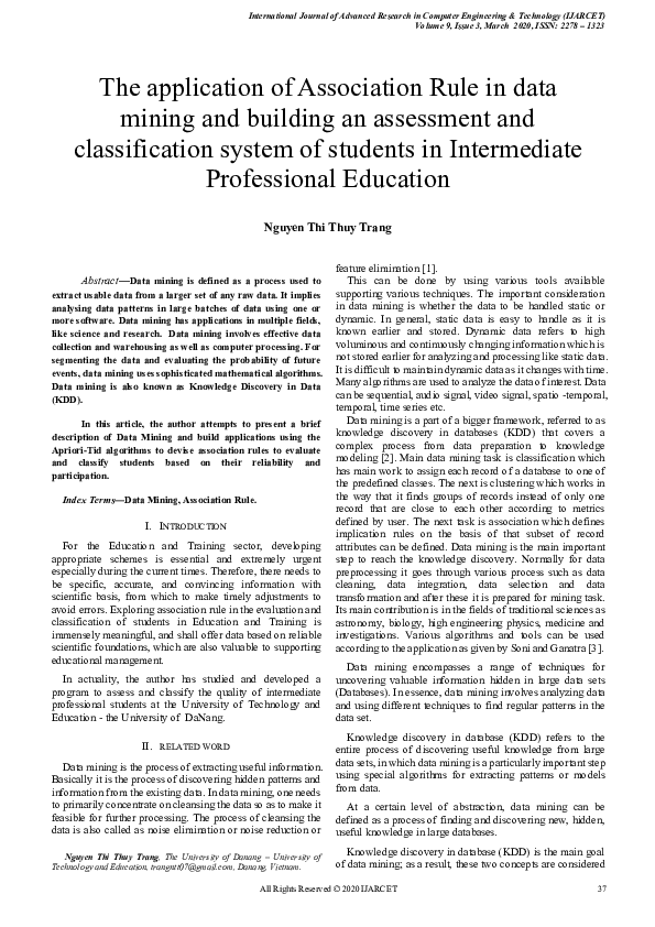 (PDF) The application of Association Rule in data mining and building ...