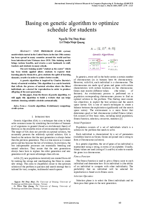 (PDF) Basing on genetic algorithm to optimize schedule for students