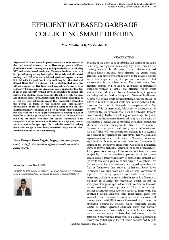 (PDF) EFFICIENT IOT BASED GARBAGE COLLECTING SMART DUSTBIN