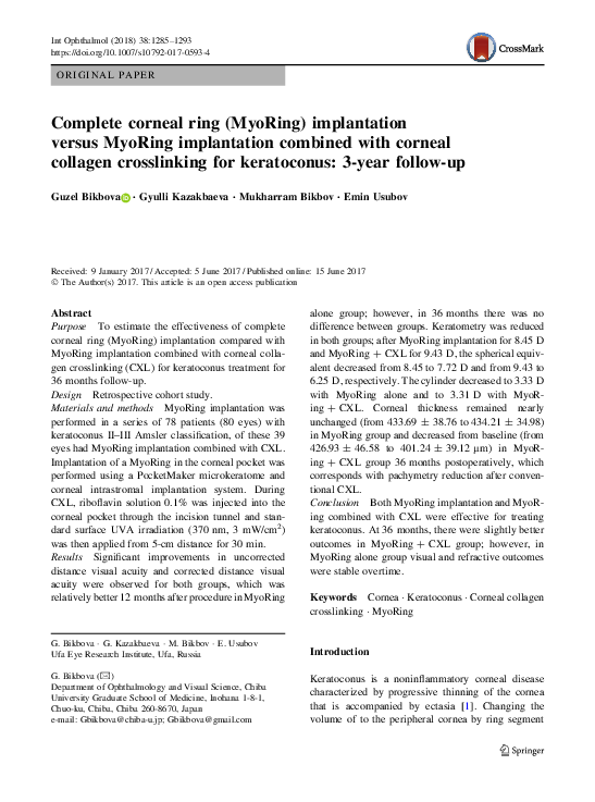 (PDF) Complete corneal ring (MyoRing) implantation versus MyoRing ...