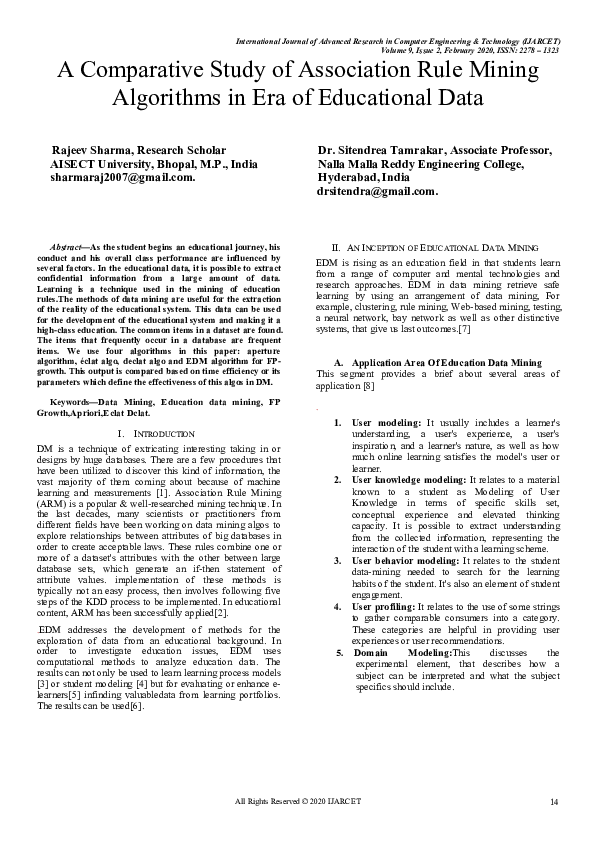 (PDF) A Comparative Study of Association Rule Mining Algorithms in Era of Educational Data