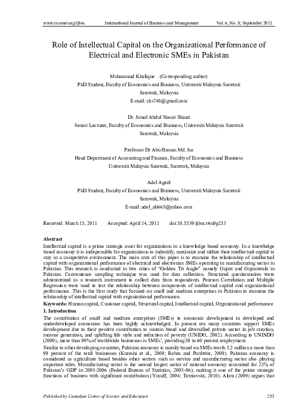 (PDF) Role of Intellectual Capital on the Organizational Performance of