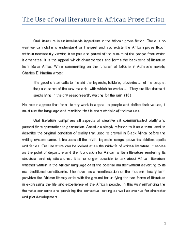 (DOC) The Use of oral literature in African Prose fiction