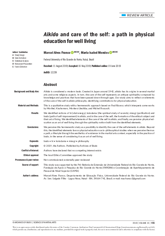 (PDF) Aikido and care of the self: a path in physical education for ...