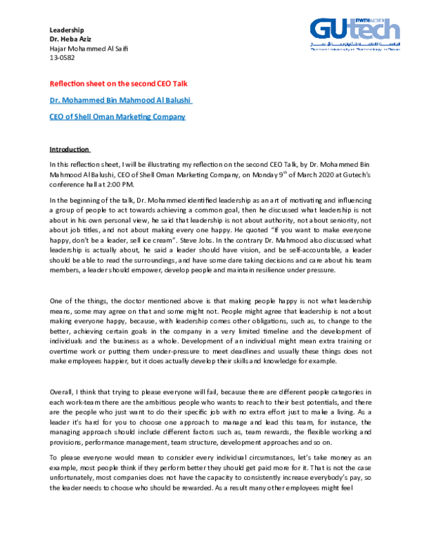 (DOC) Reflection sheet on Second CEO Talk.