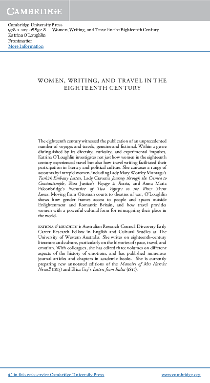 (PDF) Women, Writing, and Travel in the Eighteenth Century (Cambridge ...