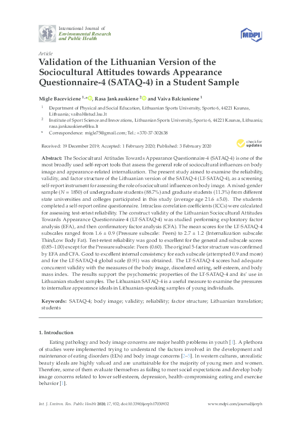 (PDF) Validation of the Lithuanian Version of the Sociocultural ...