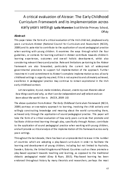 (PDF) A critical evaluation of Aistear: The Early Childhood Curriculum ...