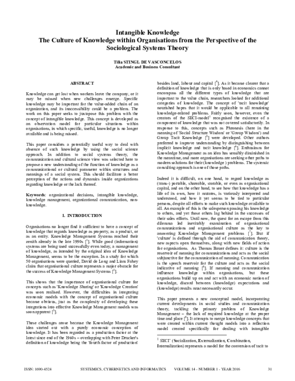 (PDF) Intangible Knowledge The Culture of Knowledge within ...